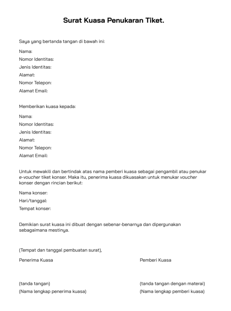 Begini Cara Membuat Surat Kuasa Tiket Konser dan Contohnya.